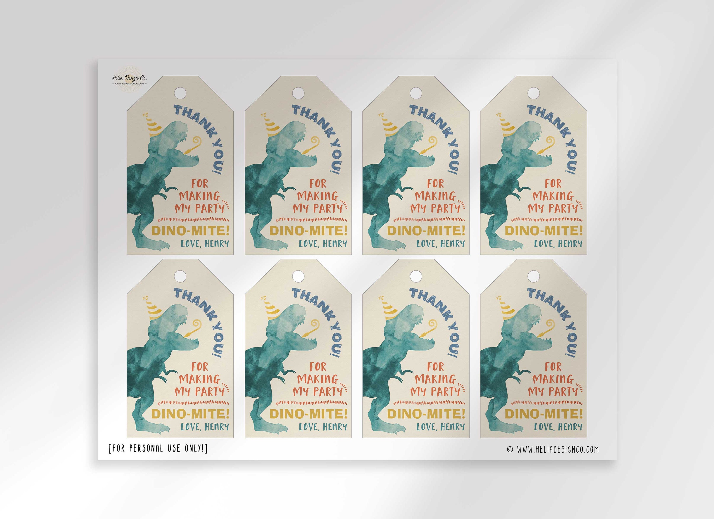 Editable Dinosaur Birthday Thank You Tag to Edit at Corjl.com - Etsy