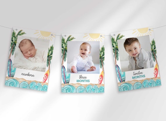 Editable Surf Birthday Monthly Photo Banner | Instant Download | The ...