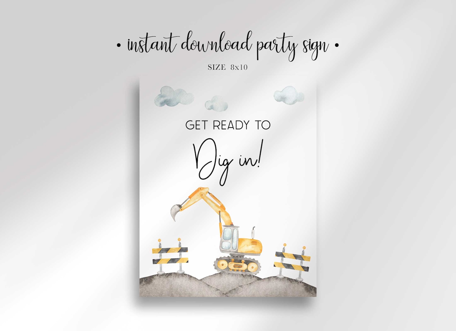 Dig in Printable 8x10 Construction Birthday Party Sign for Digital ...