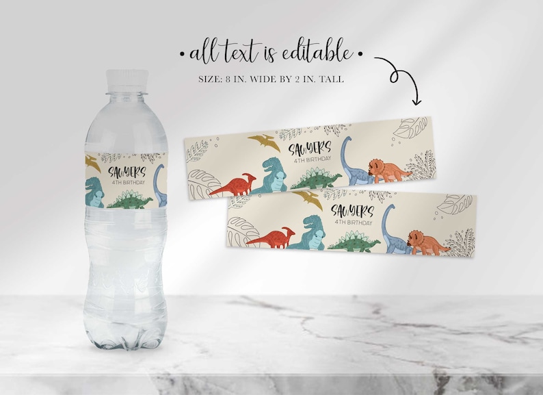 Editable Dinosaur Birthday Water Bottle Label Instant Download - Etsy