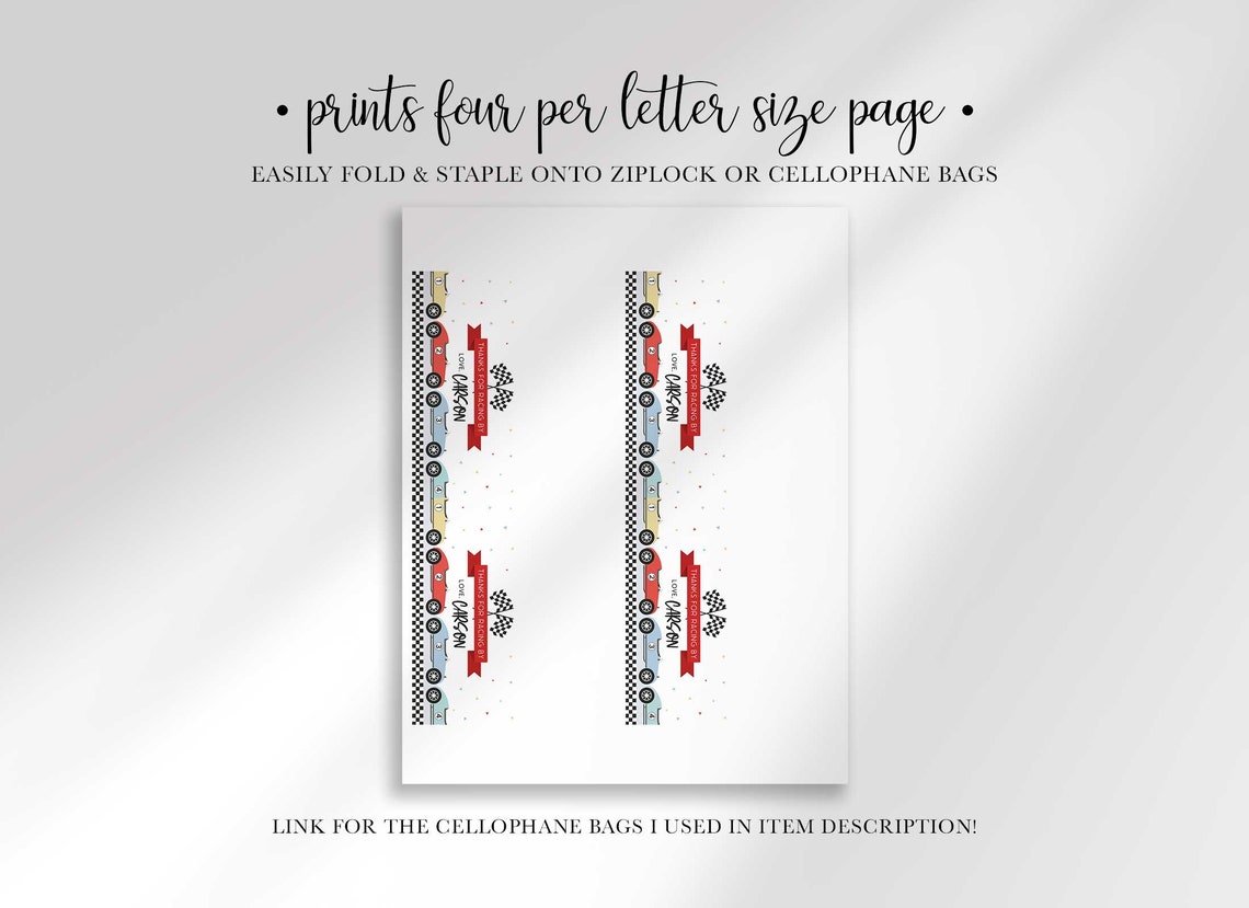 Editable Race Car Treat Bag Topper to Edit at Corjl.com for - Etsy