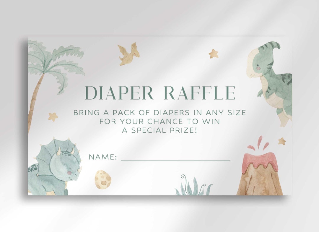 Editable Baby Dino Diaper Raffle Ticket Template to Edit Yourself at ...