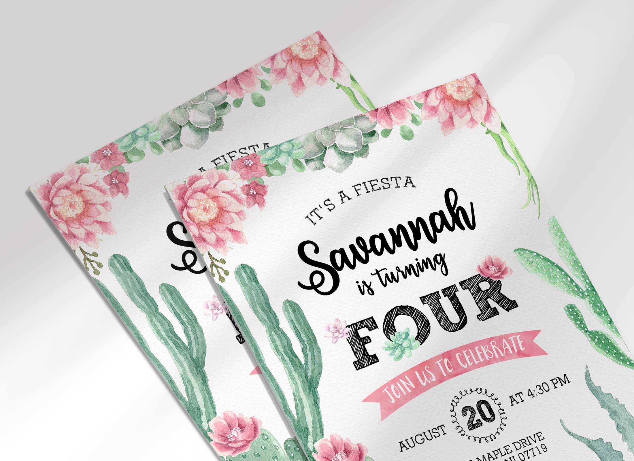 Editable Succulent Birthday Invitation Template Instant - Etsy