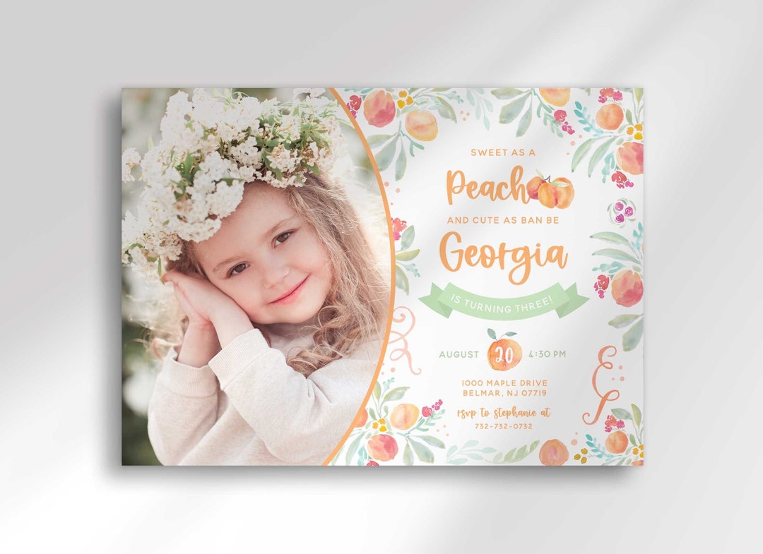 Editable Peach Birthday Invitation Template With Photo | Sweet as a ...