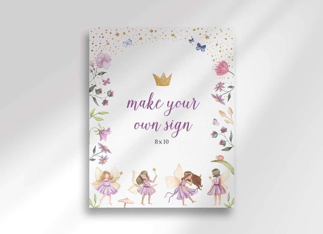 Editable Fairy Birthday Party Sign: Custom DIY Printable (instant ...