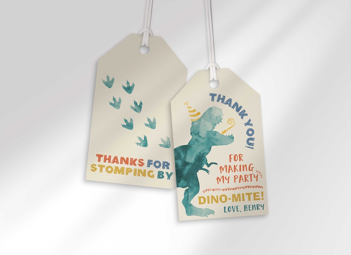 Editable Dinosaur Birthday Thank You Tag to Edit at Corjl.com - Etsy