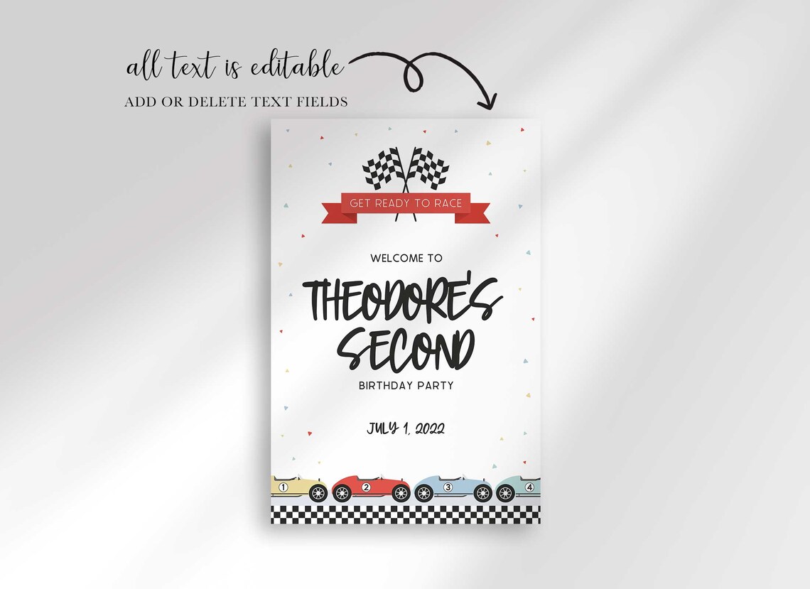 Editable Race Car Welcome Sign Template for Instant Download - Etsy