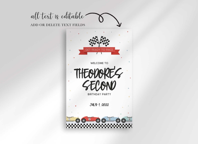 Editable Race Car Birthday Welcome Sign Template (digital Download) - Etsy