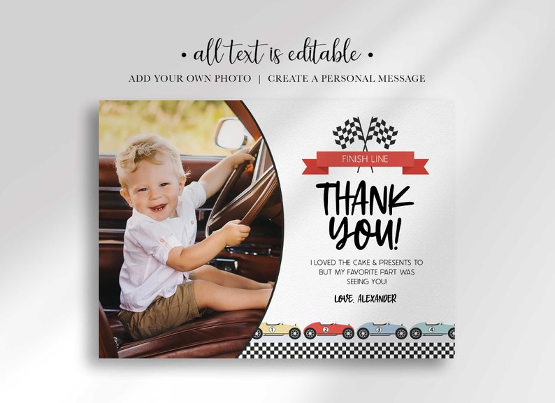 Retro Race Car Birthday Thank You Card Template (digital Download) - Etsy
