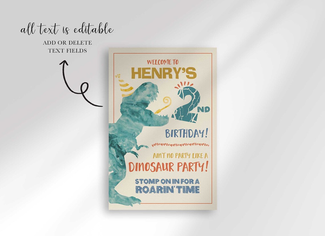 Editable Dinosaur Welcome Poster for Digital Download | Edit Yourself ...