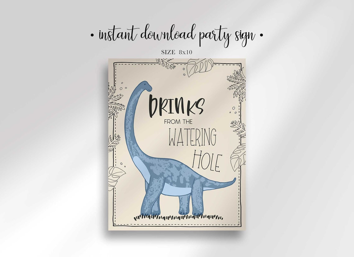 Watering Hole Dinosaur Party Sign 8x10 | Digital Download | Printable ...