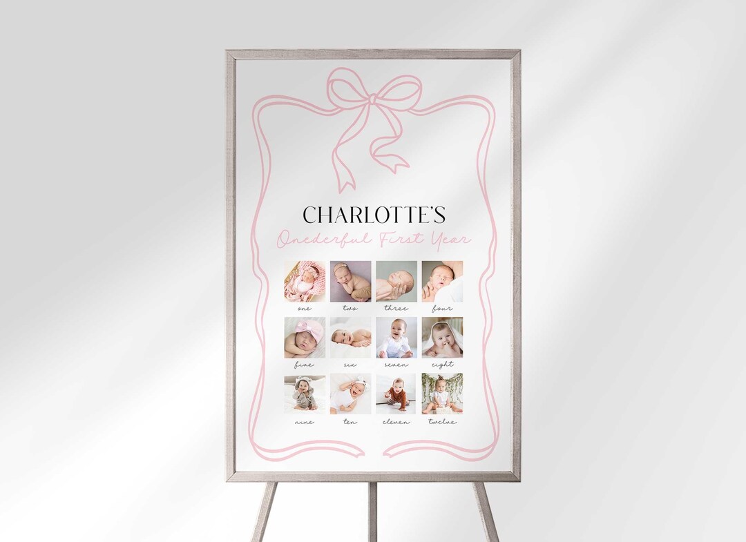 Pink Bow 1st Birthday Chart, First Birthday Template Printable, Pink ...