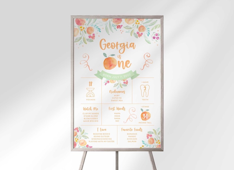 Editable Peach Birthday Milestone Chart Digital Template for - Etsy