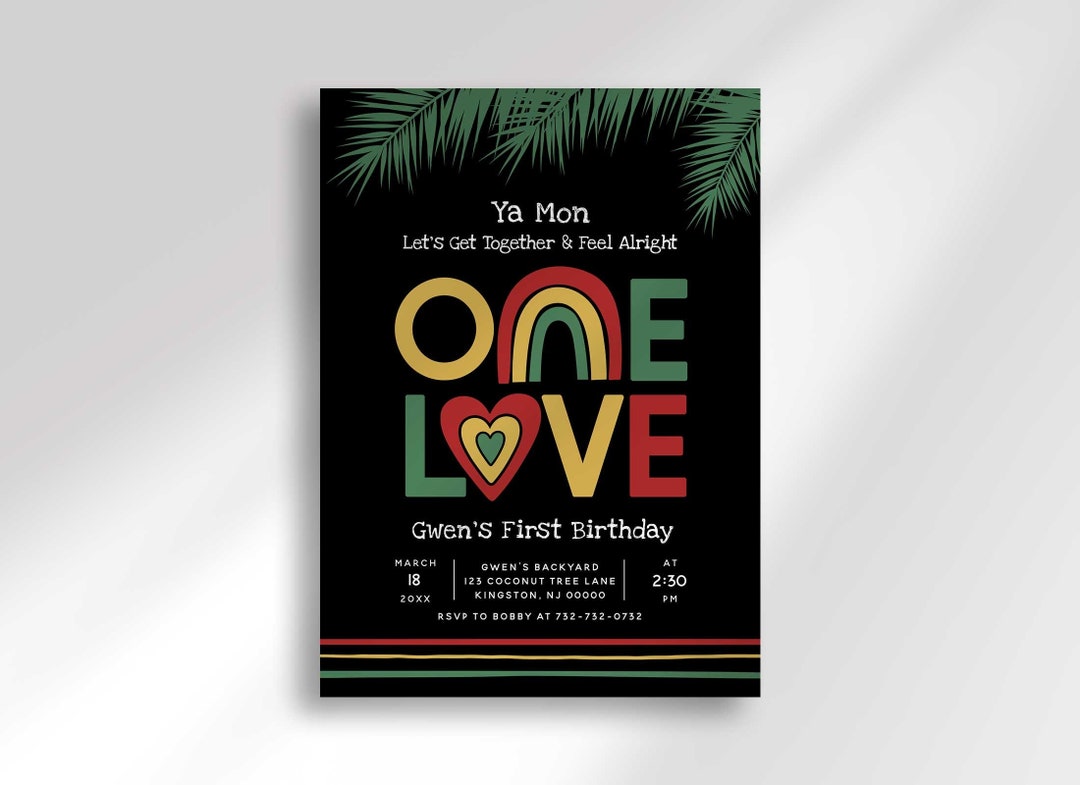 Reggae-themed First Birthday One Love Invitation Template | Instant ...