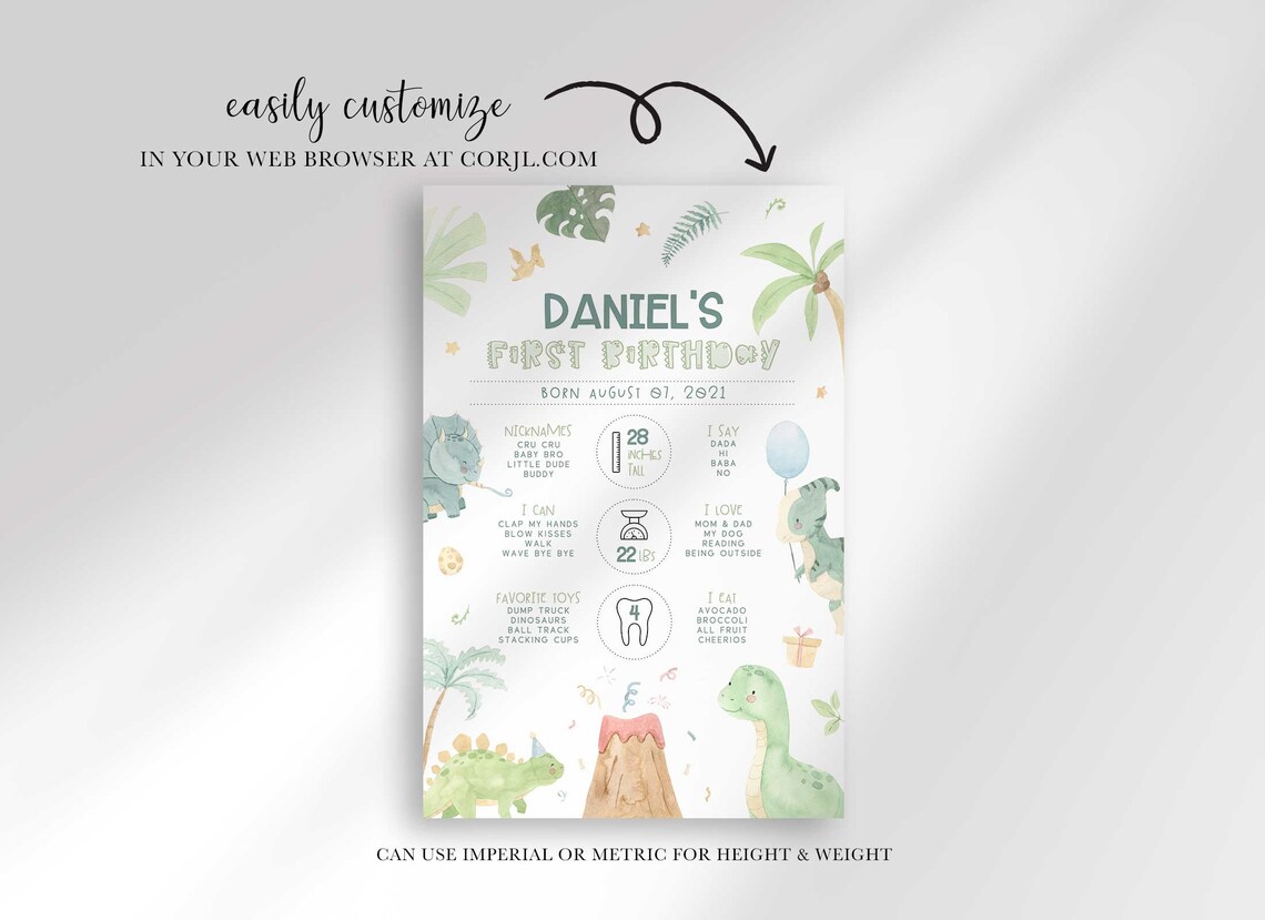 Editable Dinosaur Birthday Board Template Instant Download for - Etsy