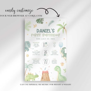 Editable Dinosaur Birthday Board Template Instant Download for First ...