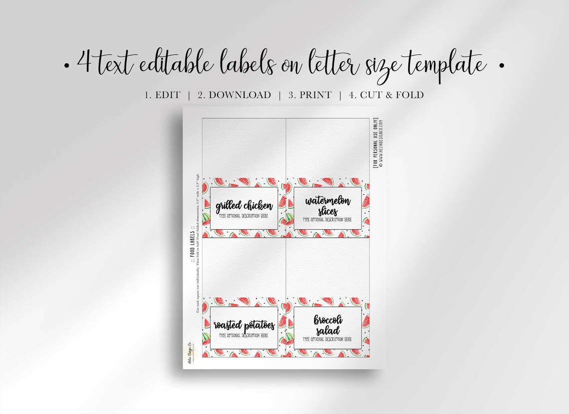 Editable Watermelon Table Labels to Edit Yourself for Instant | Etsy