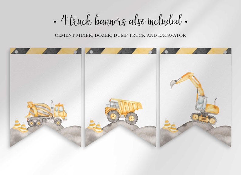 Watercolor Construction Letter Banner, Personalized Truck Happy ...