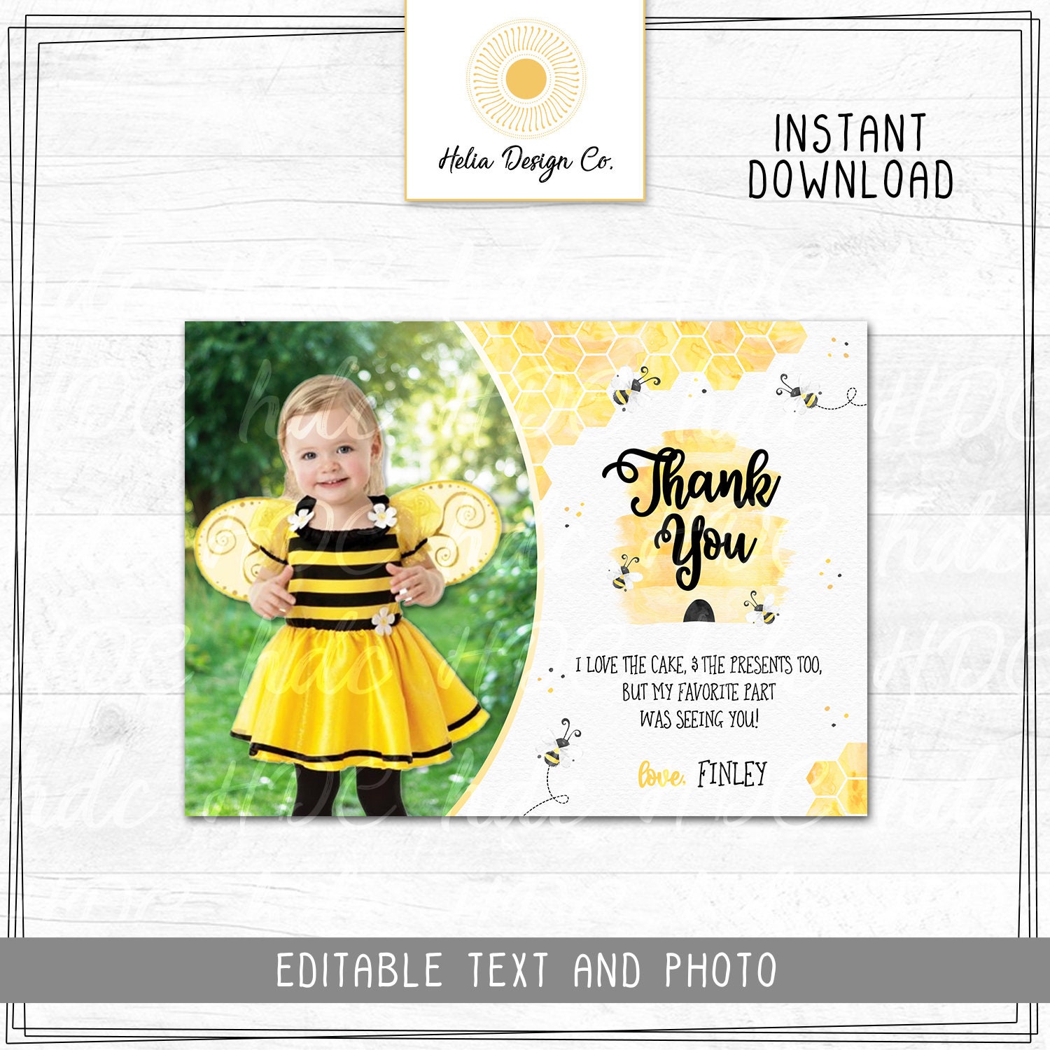 Bumblebee Thank You Card Edit Yourself Instant Download | Etsy