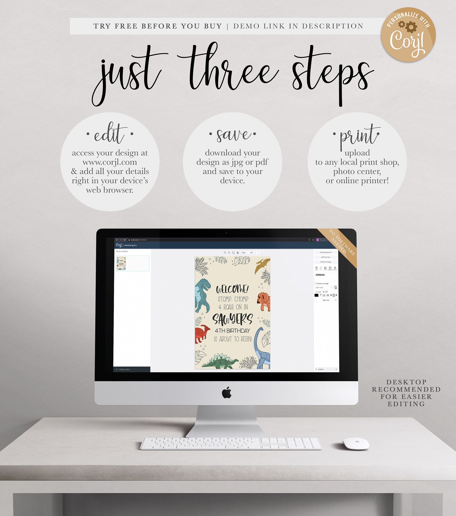 Editable Dinosaur Welcome Poster Template for Instant Download - Etsy