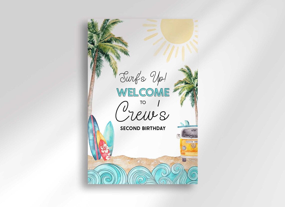 Editable Surf Birthday Welcome Sign Instant Download - Etsy