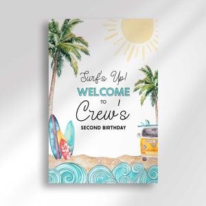 Editable Surf Birthday Welcome Sign Instant Download Surf's up Welcome ...