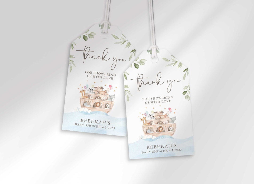 Editable Noah's Ark Thank You Tags to Edit at Corjl.com | Party Favor ...