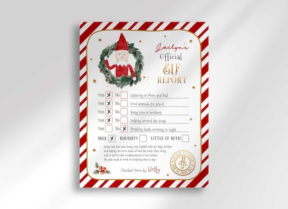 Editable Elf Report Card 8.5x11 Includes Both Boy Elf and Girl Elf ...