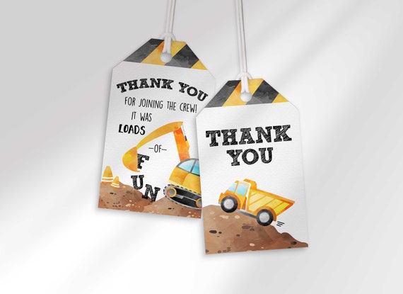 Construction Birthday Thank You Gift Tags | Thank You Tags | Dump ...