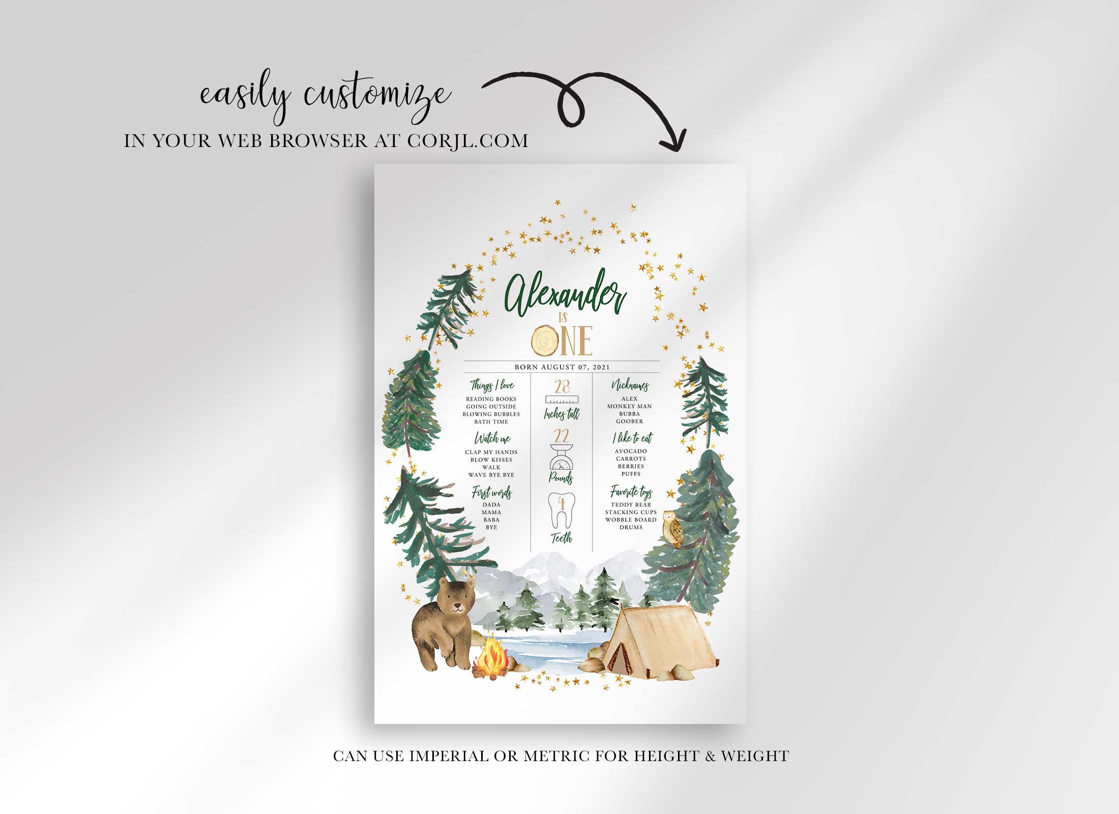 Editable Camping Birthday Board Milestone Chart - Etsy