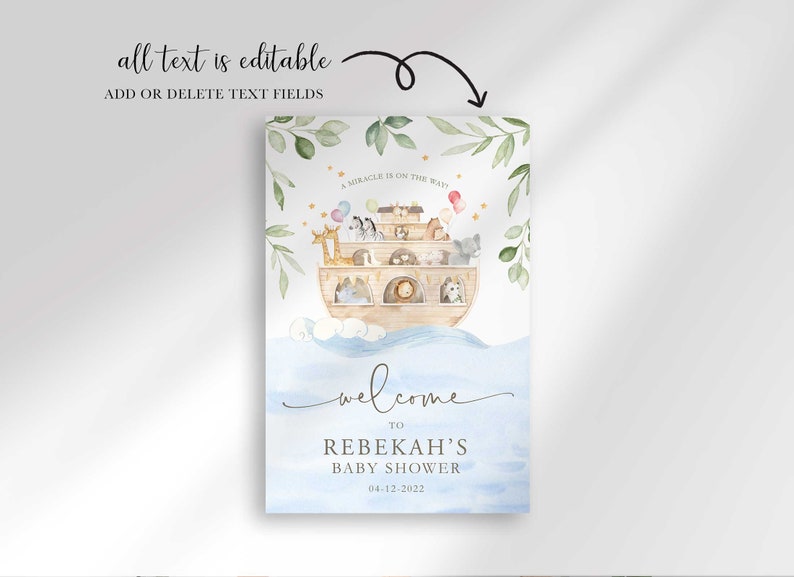 Editable Noah's Ark Baby Shower Welcome Sign Template to - Etsy