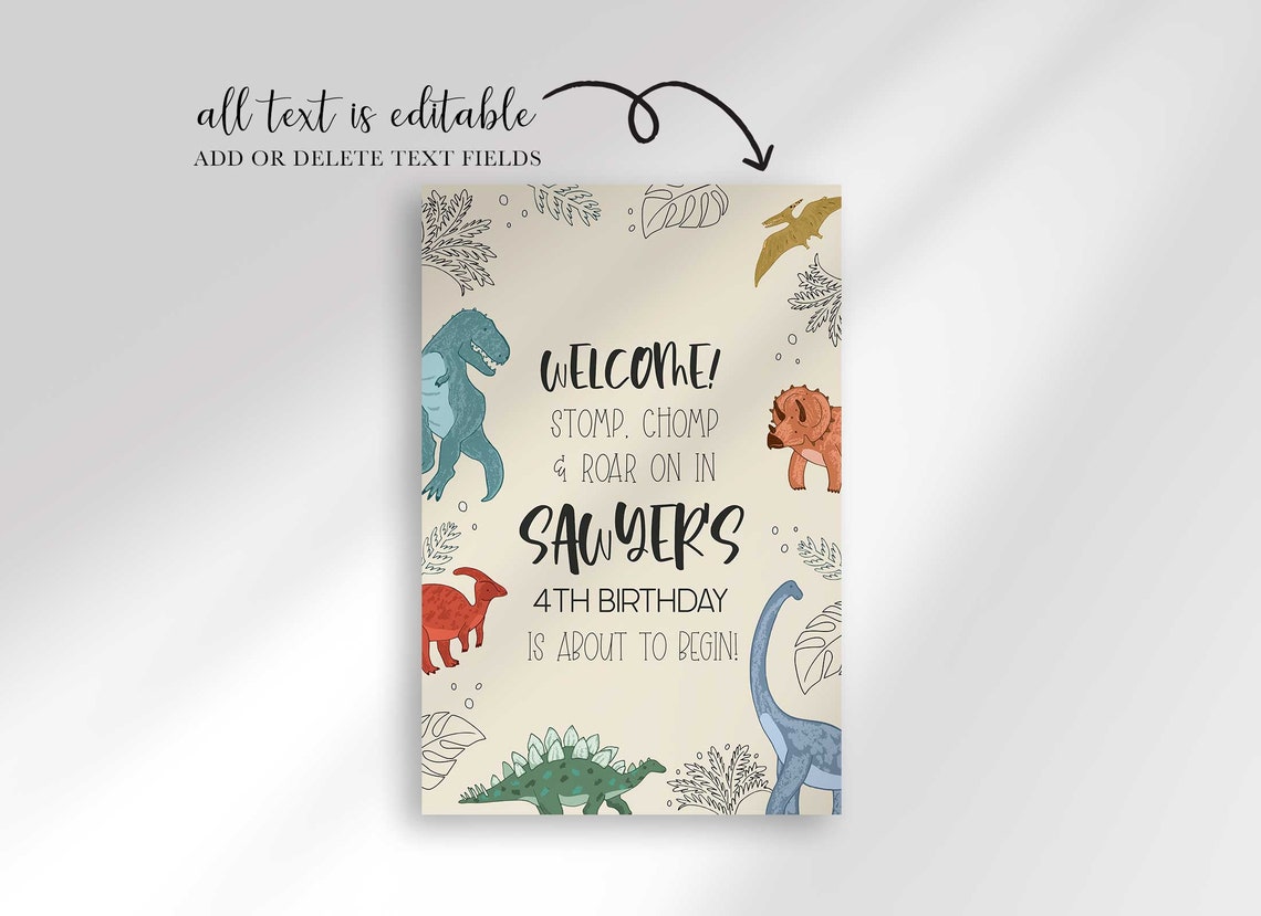 Editable Dinosaur Welcome Poster Template for Instant Download - Etsy