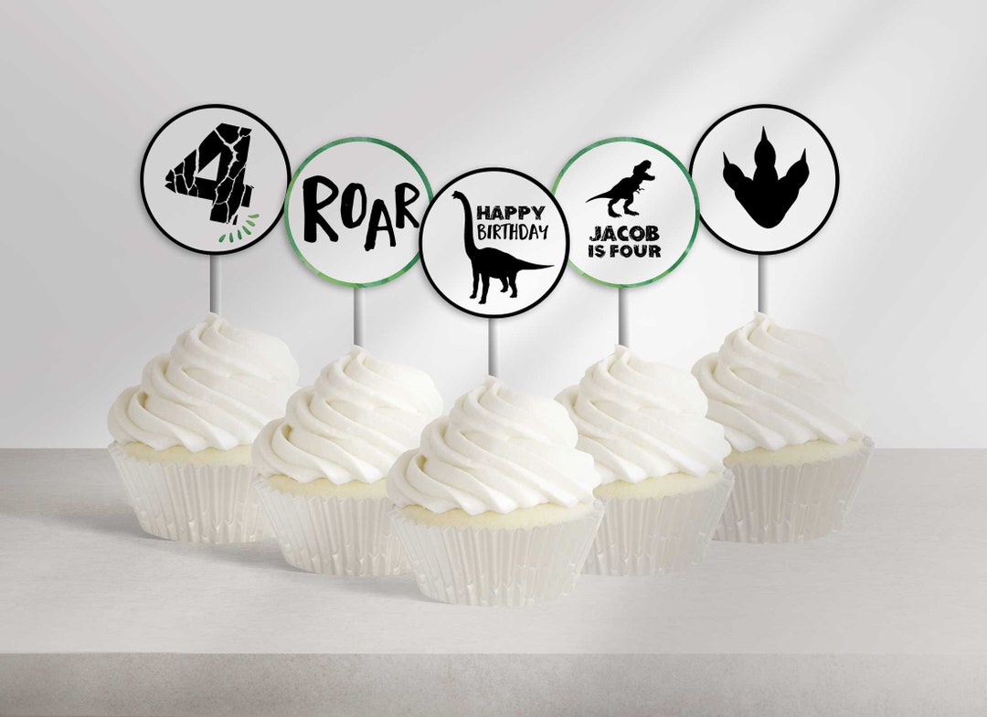 Editable Dinosaur Birthday Cupcake Toppers for Any Ages | Instant ...