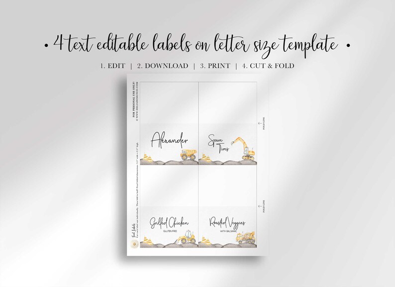 Editable Construction Birthday Table Labels Instant Download - Etsy