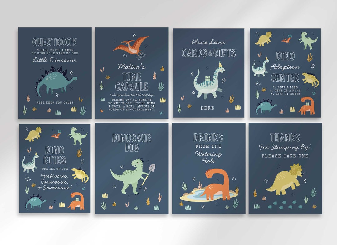 Colorful Dinosaur Party Sign Bundle: Editable Dino Adoption (digital ...