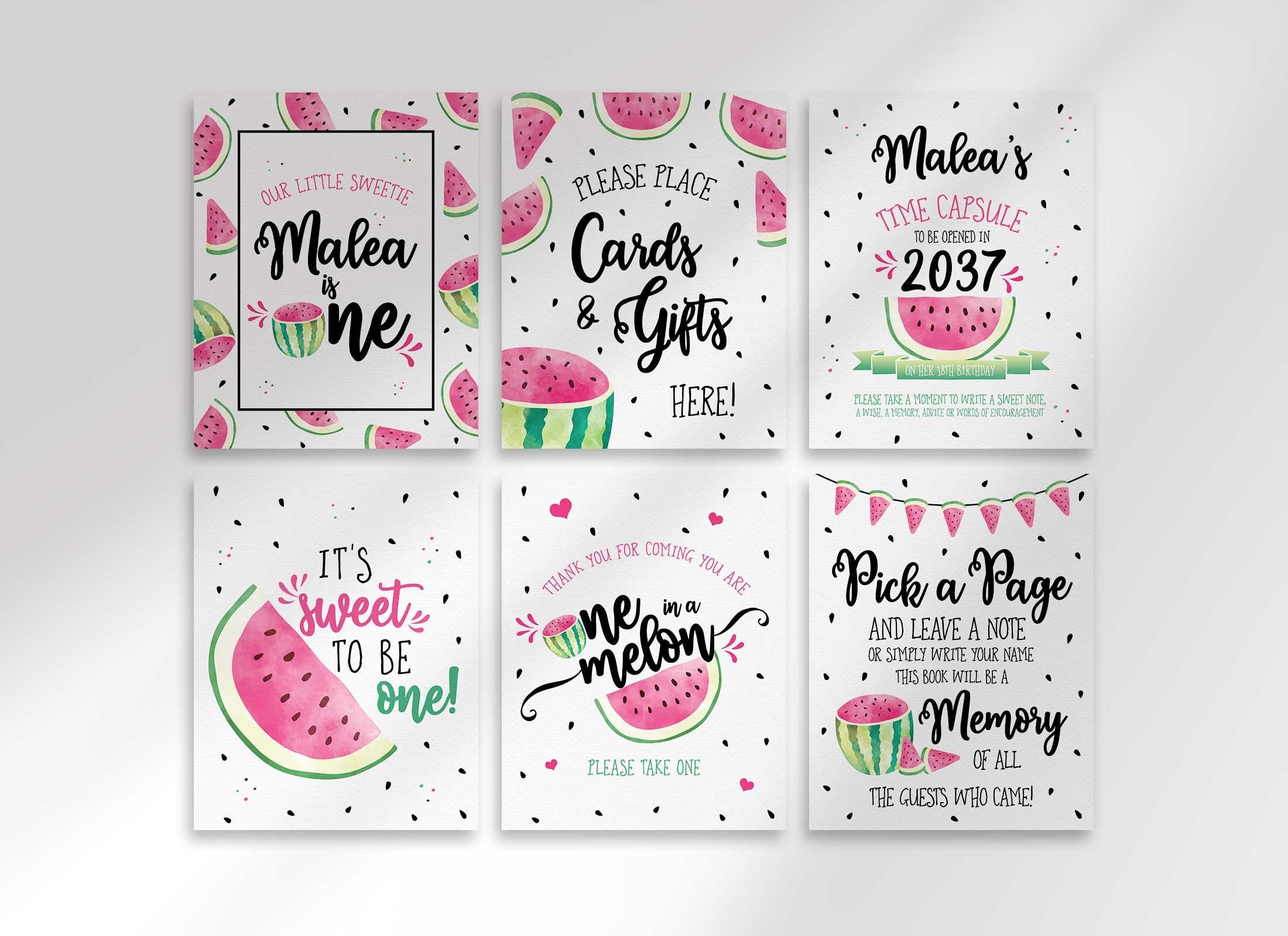 Editable Watermelon Birthday Party Signs Time Capsule One - Etsy