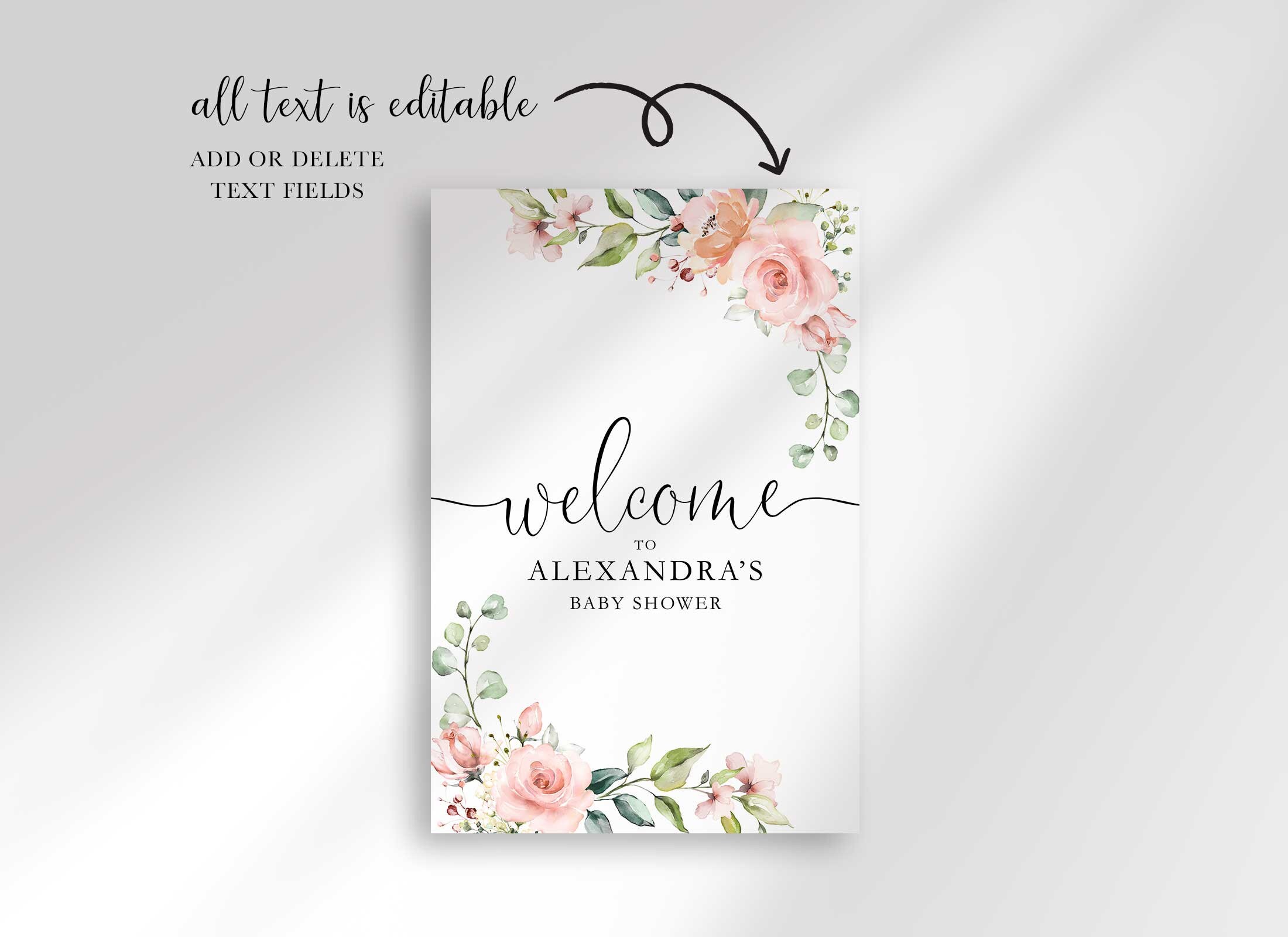 Editable Rose Welcome Sign Template to Edit Yourself at | Etsy