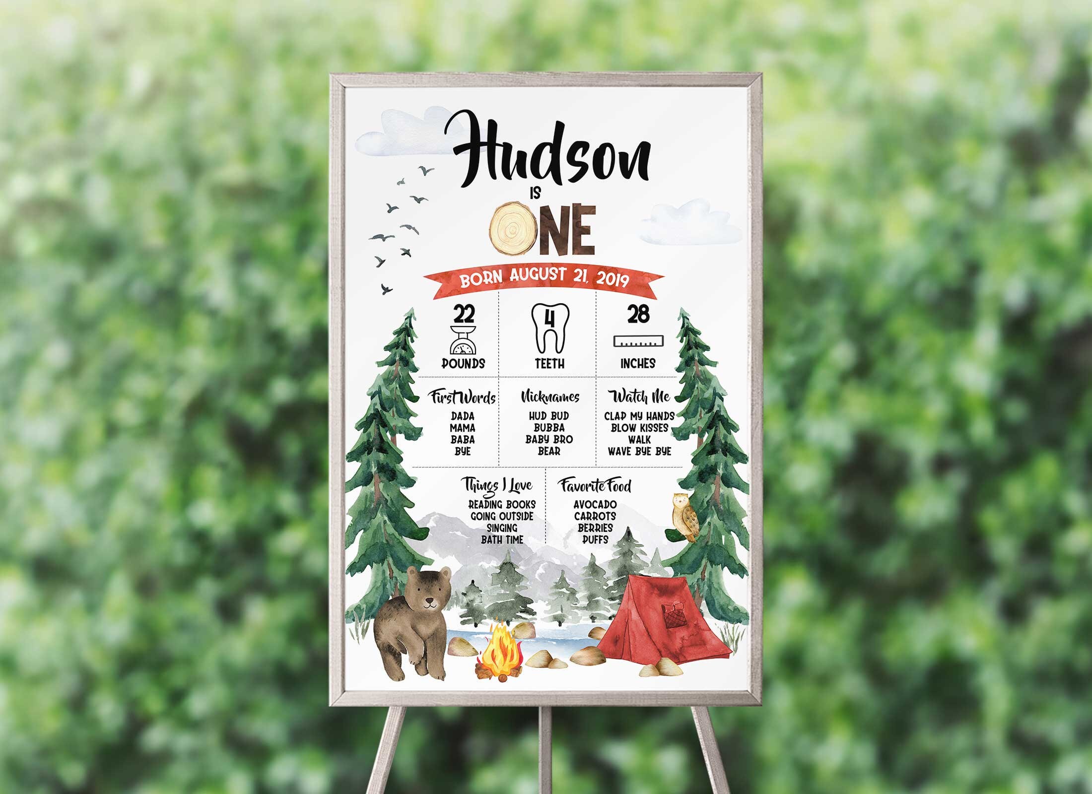 Editable Camping Birthday Board Milestone Chart - Etsy