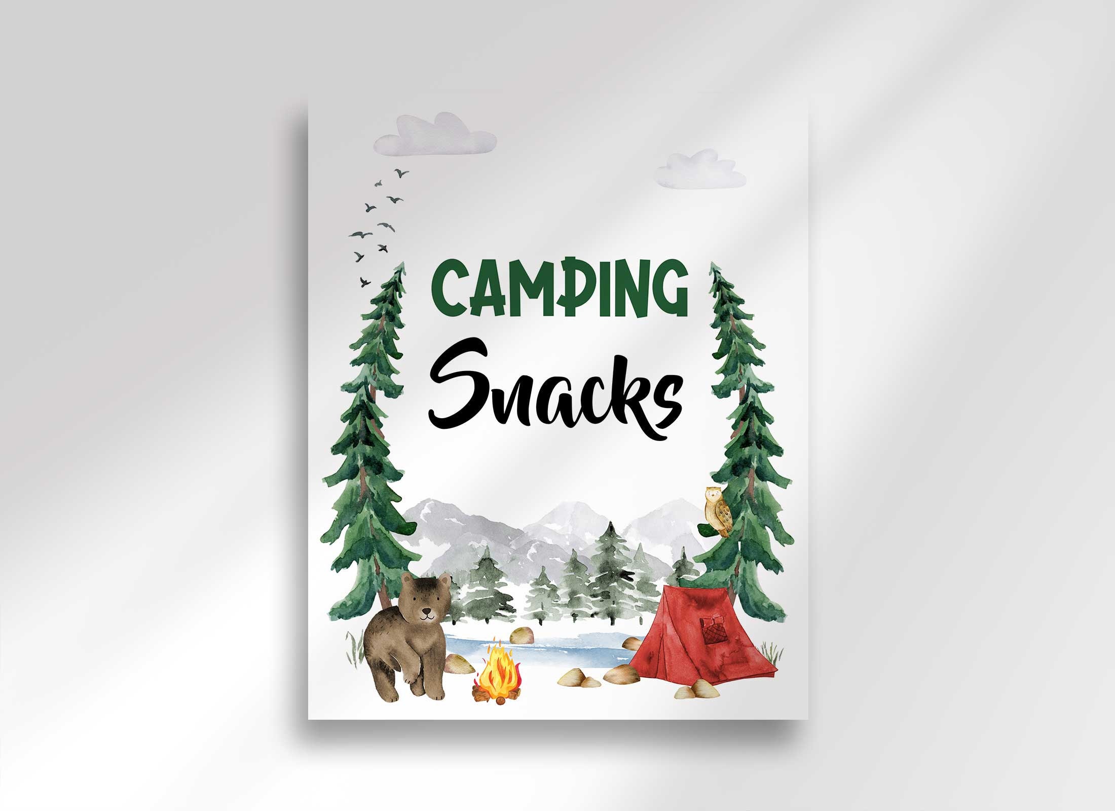 Camping Snacks 8x10 Party Sign Instant Download for One Happy - Etsy