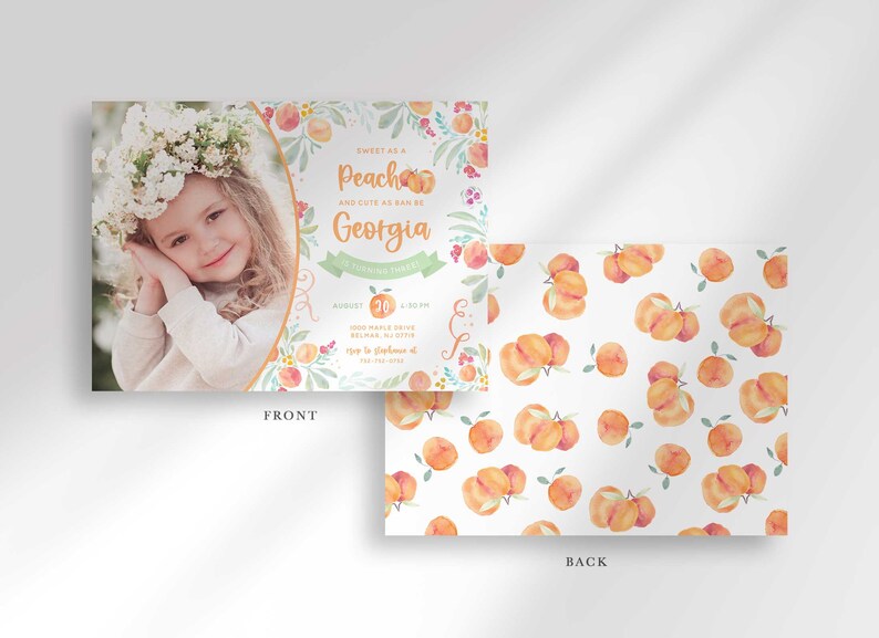 Editable Peach Birthday Invitation Template With Photo Sweet - Etsy