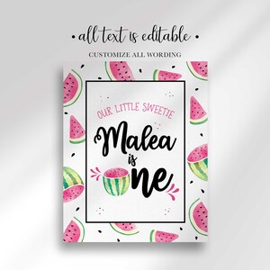 Editable Watermelon Birthday Party Signs: Time Capsule, Sweet One ...