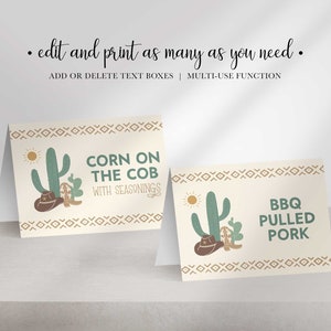 Editable Western Birthday Table Tent Labels: Food Cards (digital ...