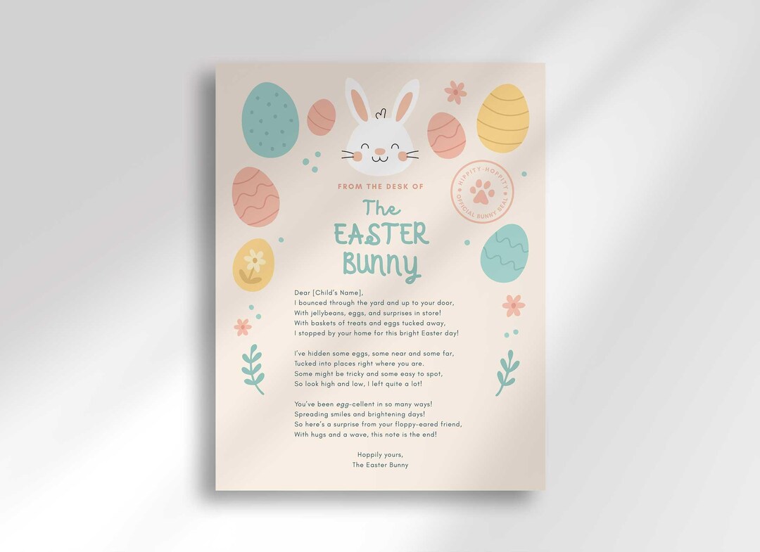 Printable Easter Bunny Letter, Easter Morning Note From the Easter ...