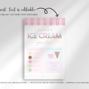 Editable Ice Cream Bar Menu Sign | Edit Yourself Then Print | Ice Cream ...