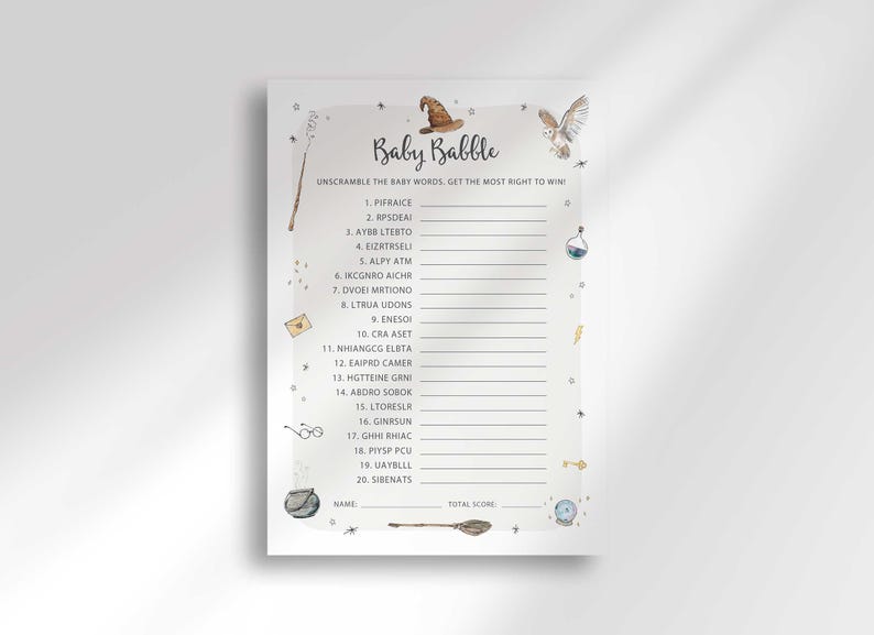 Wizard Baby Shower Game: Baby Babble Word Scramble (digital Download ...