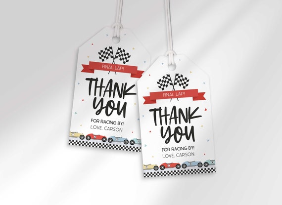 Editable Race Car Birthday Thank You Tags to Edit at Corjl.com | Party ...