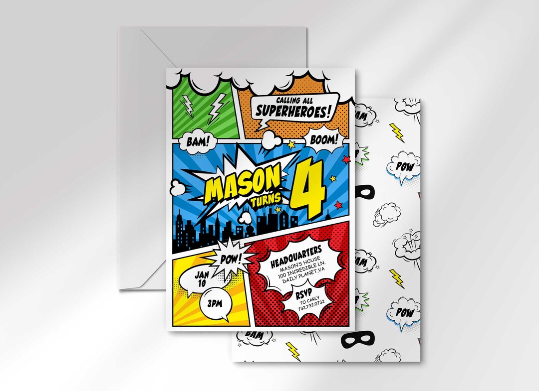 Superhero Invitation, Superhero Birthday, Modern Superhero Party ...