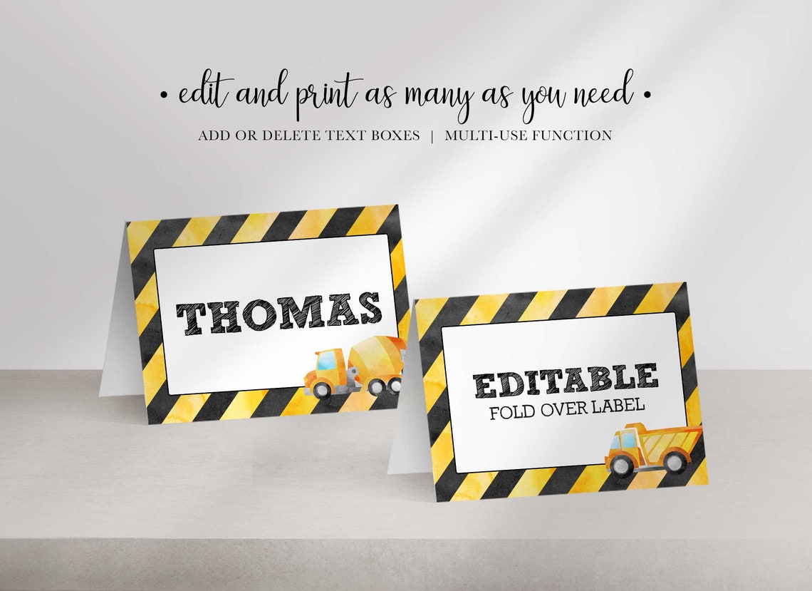 Editable Construction Birthday Table Labels Instant Download - Etsy