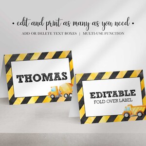 Editable Construction Birthday Table Labels | Instant Download ...
