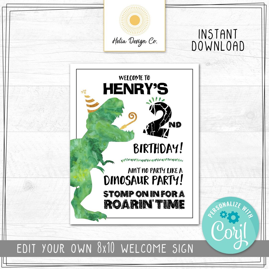 Editable Dinosaur Welcome Poster 8x10 Party Sign Digital Download Edit ...